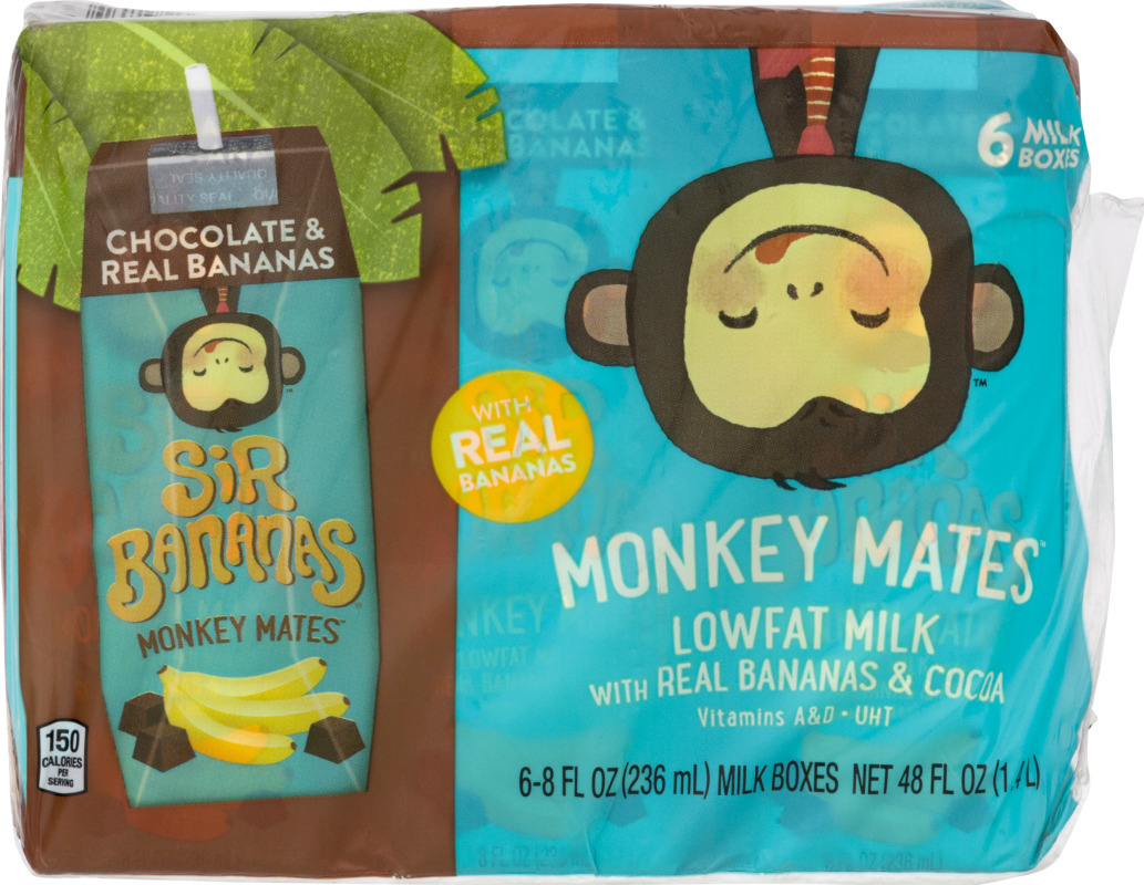 Sir Bananas Monkey Mates Lowfat Milk with Real Bananas & Cocoa - 6 CT ...