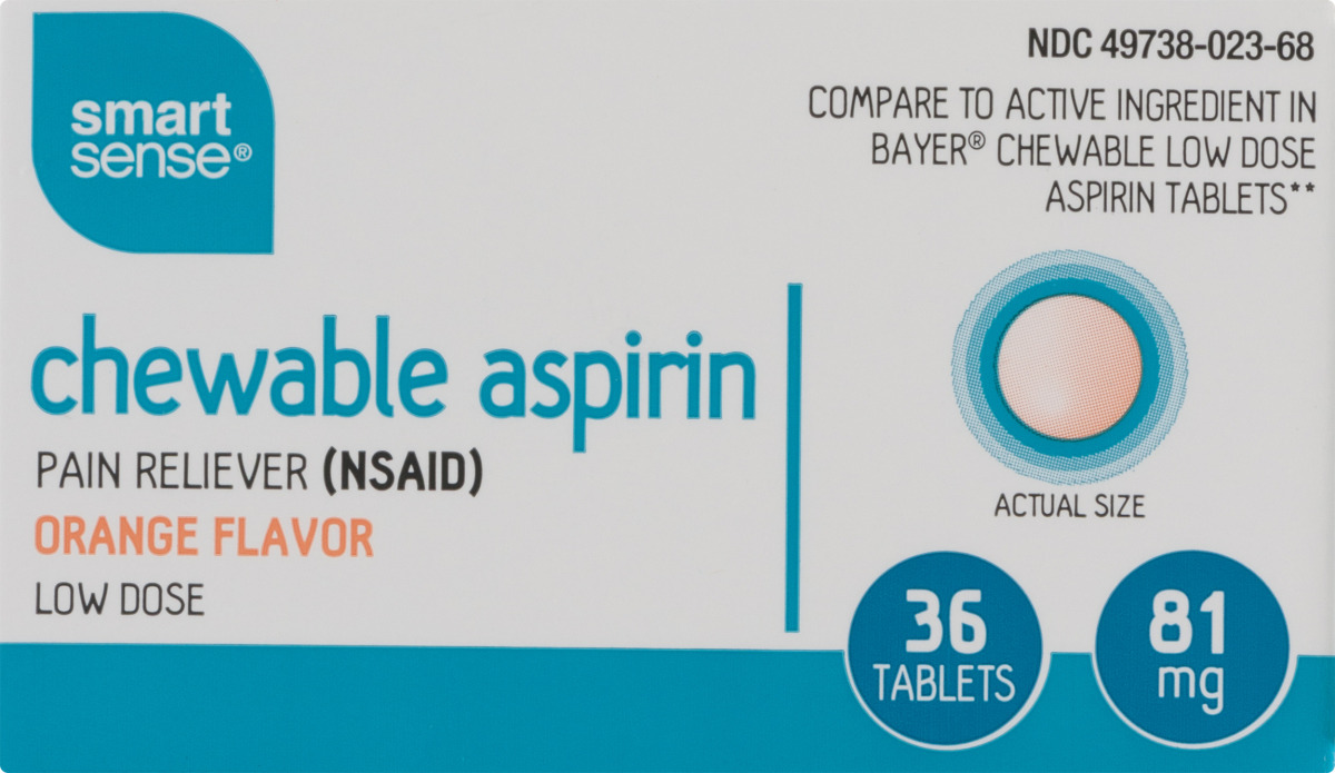 Smart Sense Chewable Aspirin Tablets Orange Flavor - 36 CT Smart Sense ...