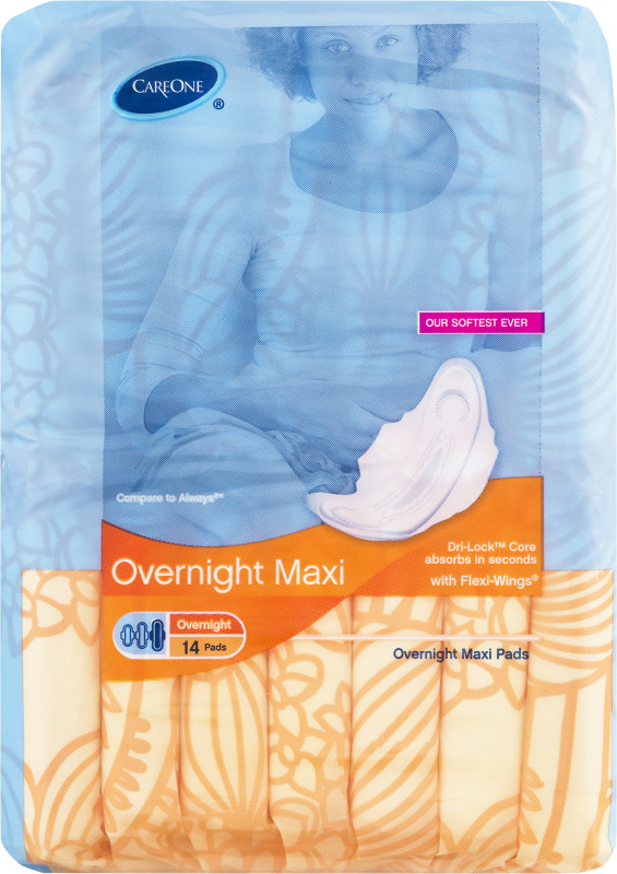 CareOne Overnight Maxi Pads with Flexi-Wings - 14 CT CareOne ...