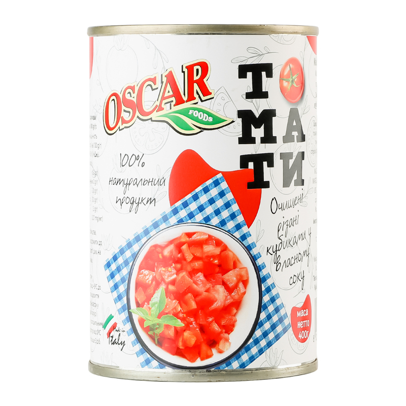 Томаты очищенные резаные кубиками в собственном соку Oscar ж/б 400г ...