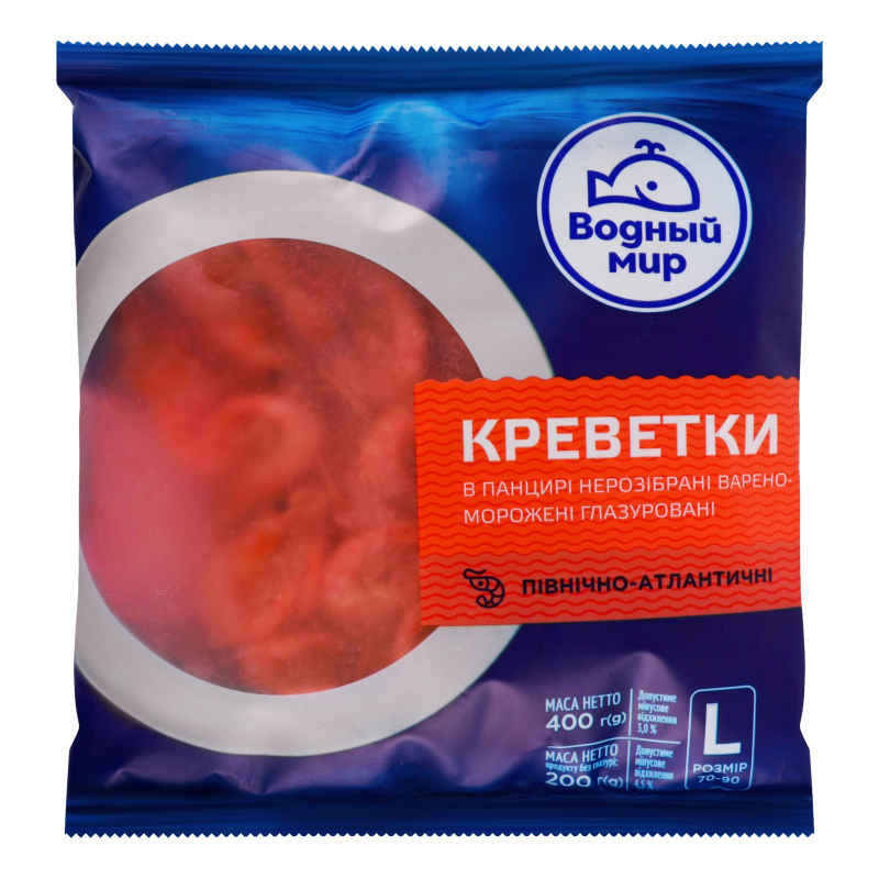 Креветки в панцире неразобранные глазированные 70/90 Северо ...