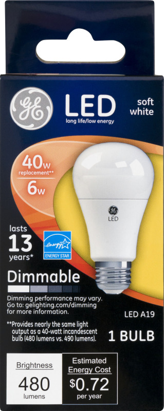 GE LED Soft White Dimmable Lightbulb 480 Lumens GE(43168675000 ...