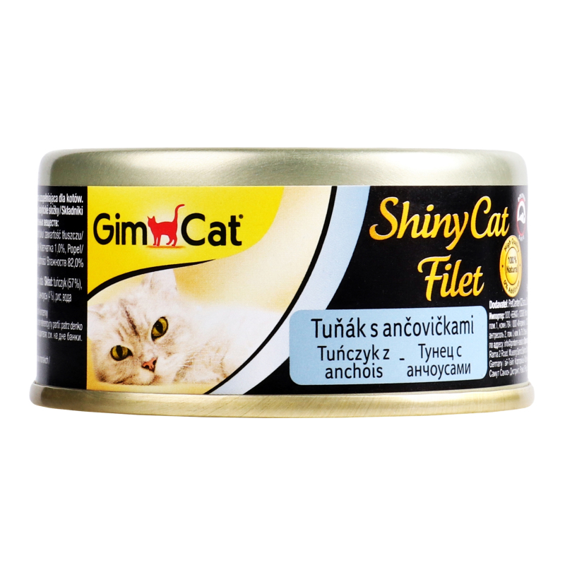 Корм консервированный для котов всех пород Тунец с анчоусами ShinyCat Filet GimCat ж/б 70г ...
