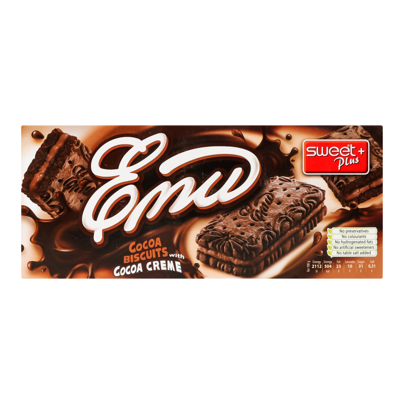 Печенье-сендвич с какао-кремом Emu Sweet Plus к/у 160г Sweet Plus+ ...