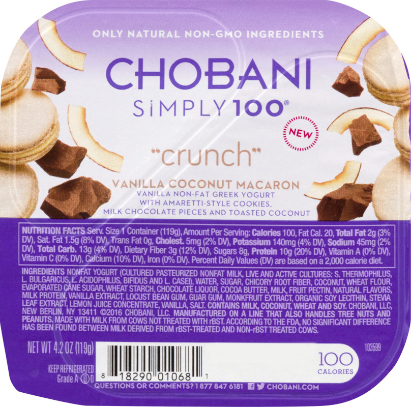 Chobani Simply 100 Non-Fat Greek Yogurt Crunch Vanilla Coconut Macaron ...