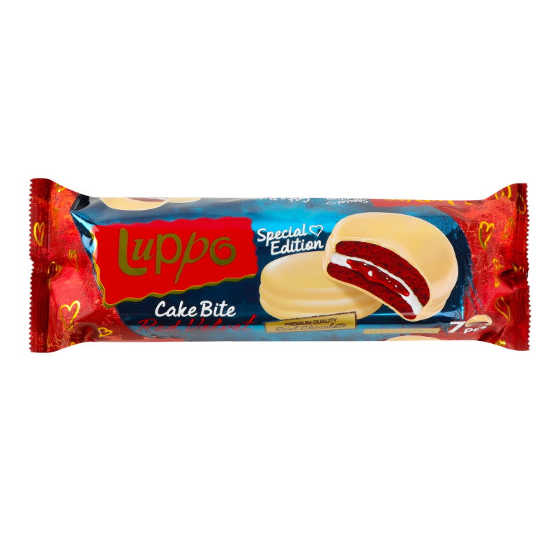 Кекс «Luppo Red Velvet » з маршмеллоу та полуничною начинкою в білому ...