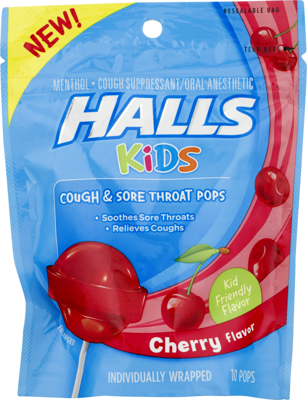 Halls Kids Cough & Sore Throat Pops Cherry - 10 CT(312546002975 ...