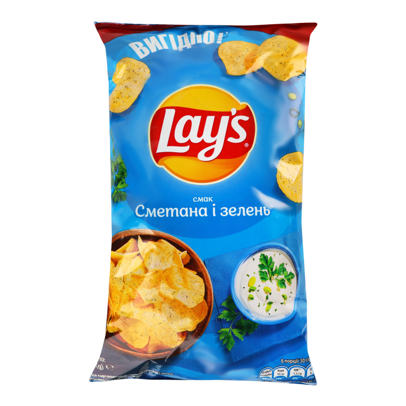 Чіпси картопляні Сметана і зелень Lay's м/у 170г Lays(4823063125277 ...