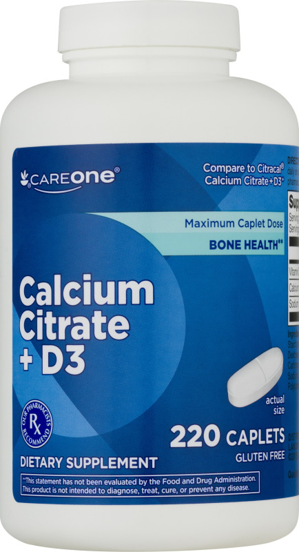CareOne Calcium Citrate + D3 Dietary Supplement Caplets - 220 CT ...