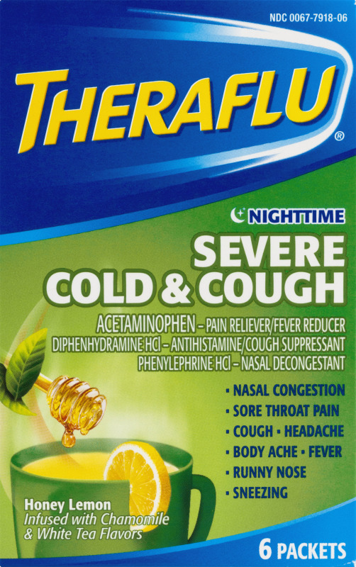 Theraflu Nighttime Severe Cold & Cough Packets Honey Lemon - 6 CT ...