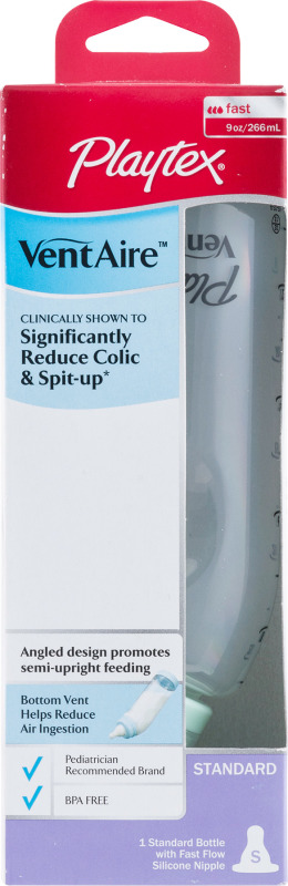 Playtex Vent Aire Standard Bottle with Fast Flow Silicone Nipple ...