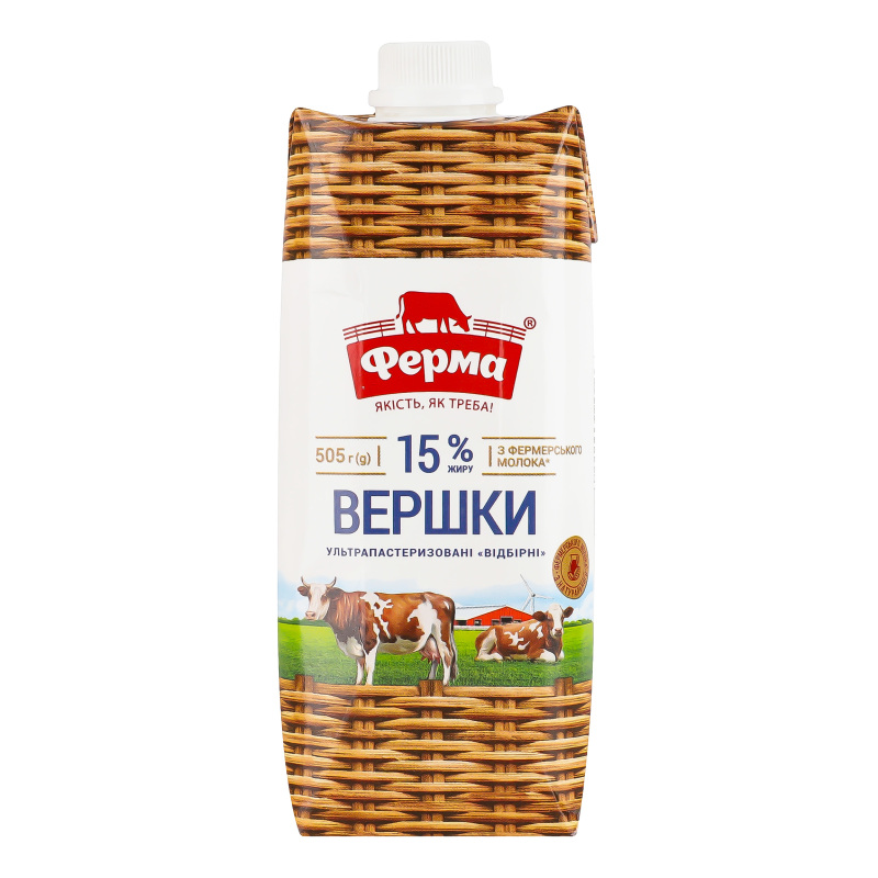 Сливки 15% ультрапастеризованные Отборные Ферма т/п 505г Ферма ...