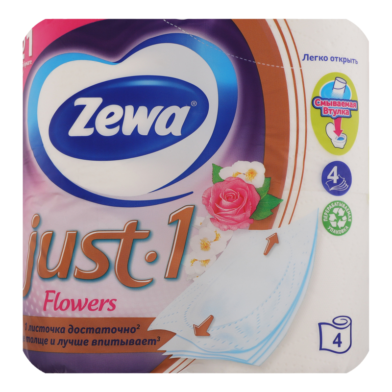 Бумага туалетная 4-х слойная ароматизированная Just 1 Flowers Zewa 4шт ...