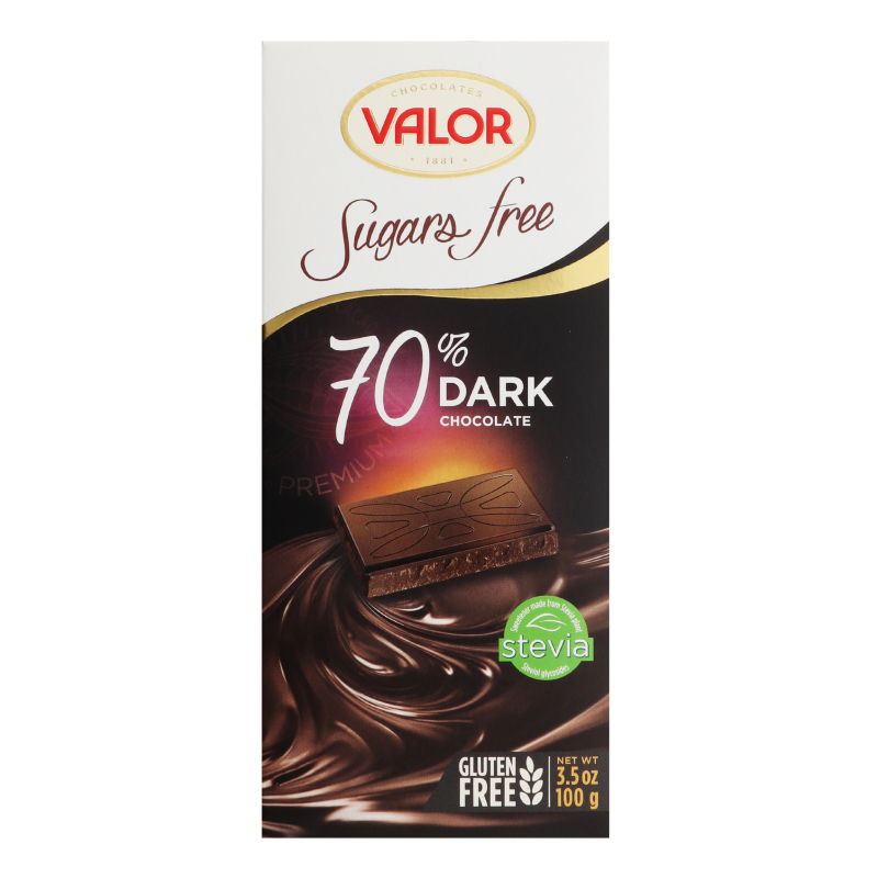 Шоколад 70% черный без сахара Valor к/у 100г Valor(8410109050882 ...