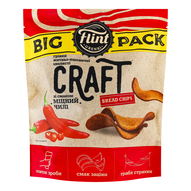 Гренки ржано-пшеничные волнистые Крепкий чили Craft Bread chips Flint д ...