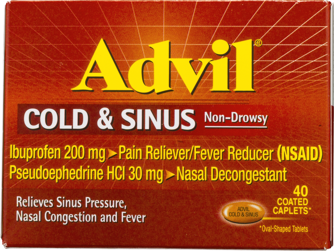 Advil Cold & Sinus Non-Drowsy Ibuprofen Coated Caplets 200mg - 40 CT ...