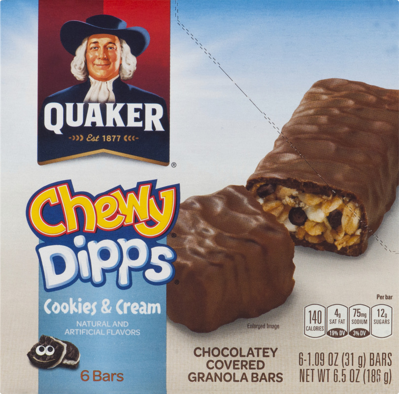 Quaker Chewy Dipps Cookies & Cream Chocolatey Covered Granola Bars - 6 ...