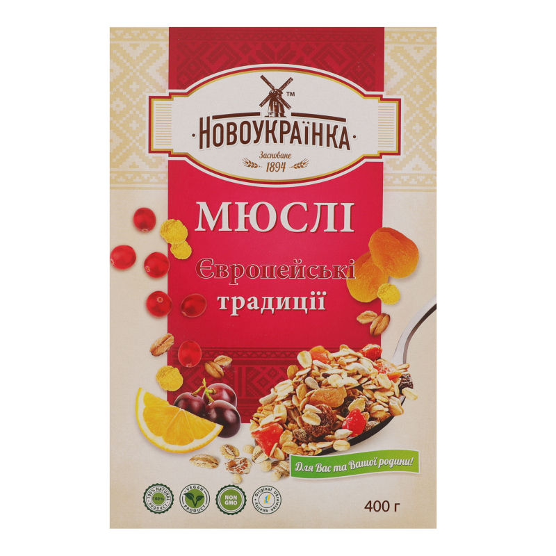 Мюсли Европейские традиции Новоукраїнка к/у 400г Новоукраїнка ...