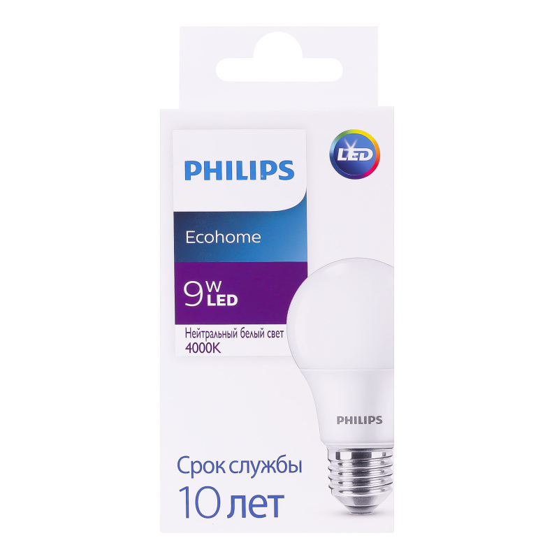 Лампа светодиодная 9W E27 720Lm 4000К Ecohome Philips 1шт Philips ...