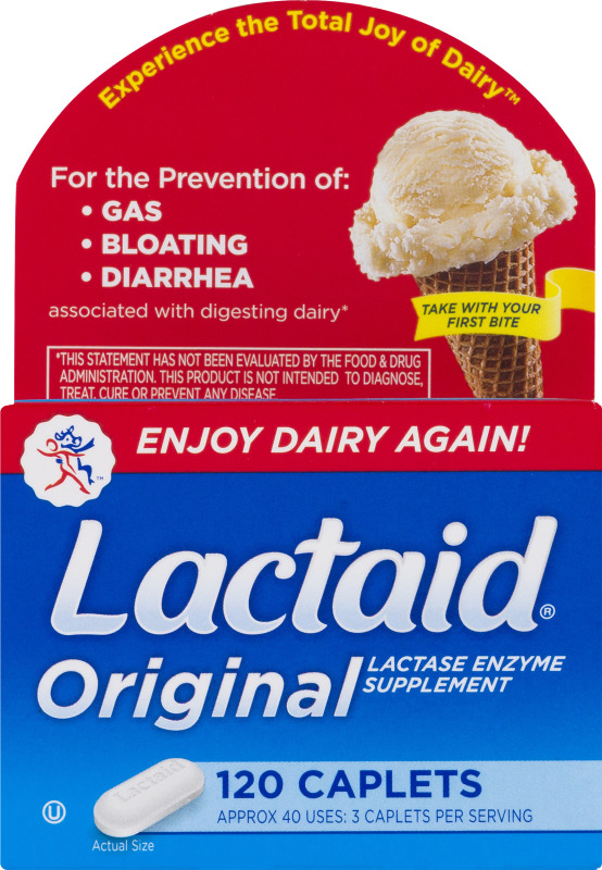 Lactaid Original Lactase Enzyme Supplement Caplets - 120 CT Lactaid ...