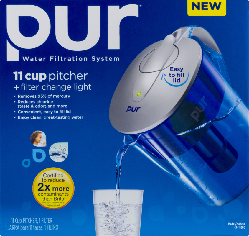 Pur Water Filtration System 11 Cup Pitcher + Filter Change Light PUR ...