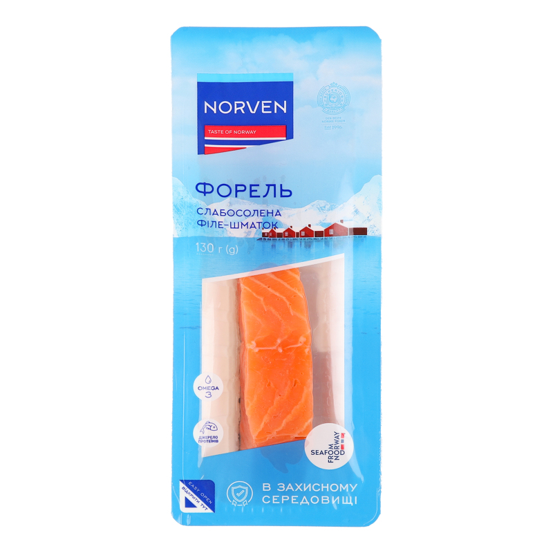 Форель філе-шматок Norven сл/с з/ш лоток 130г Norven(4820185100458): придбати в інтернет ...