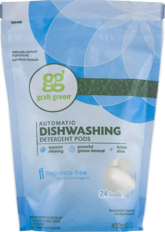 GG Grab Green Automatic Dishwashing Detergent Pods Fragrance Free - 24 ...