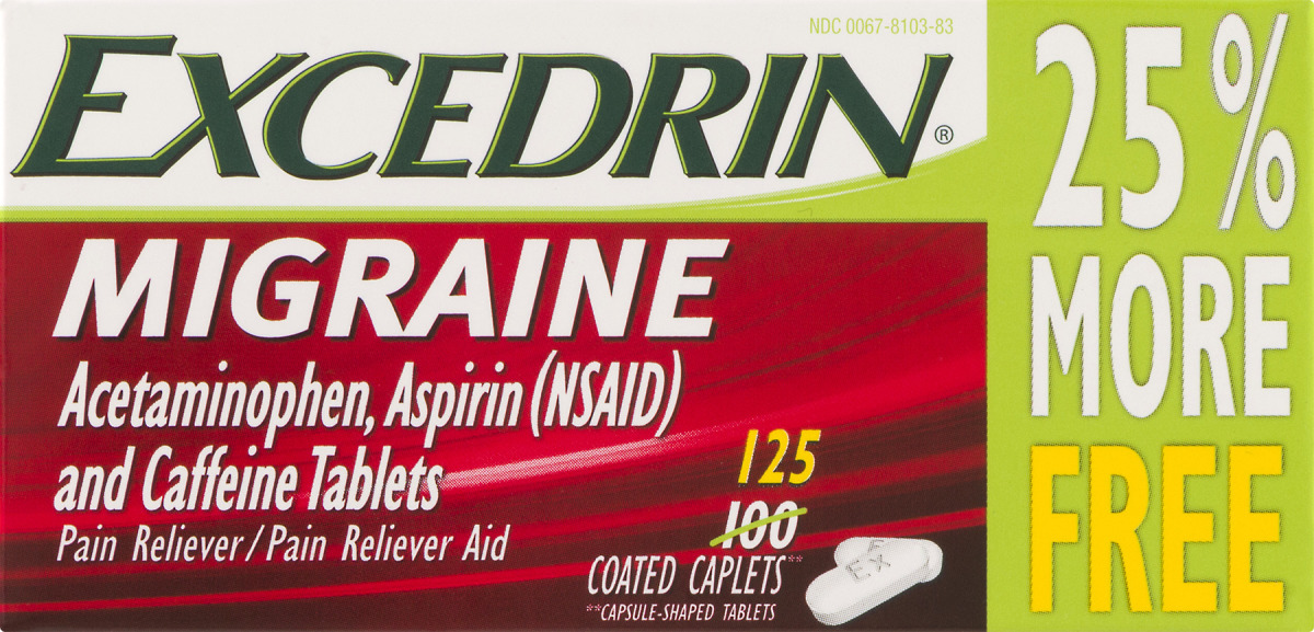 Excedrin Migraine Pain Reliever Coated Caplets - 125 CT Excedrin ...