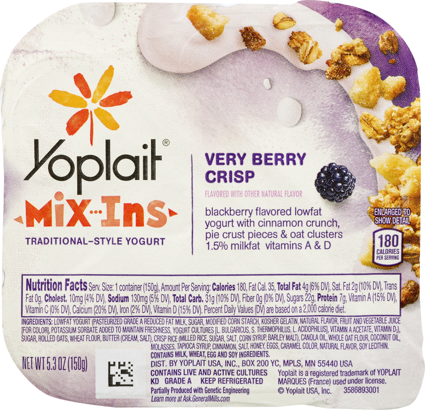 Yoplait Mix Ins Traditional Style Yogurt Very Berry Crisp Yoplait ...
