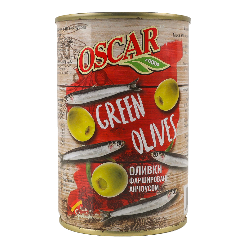 Оливки фаршированные анчоусом Oscar foods ж/б 300г Oscar foods ...