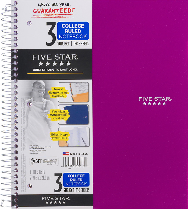 Mead Five Star 3 Subject College Ruled Notebook 150 Sheets Mead Mead Five Star 3 Subject College Ruled Notebook 150 Sheets Mead