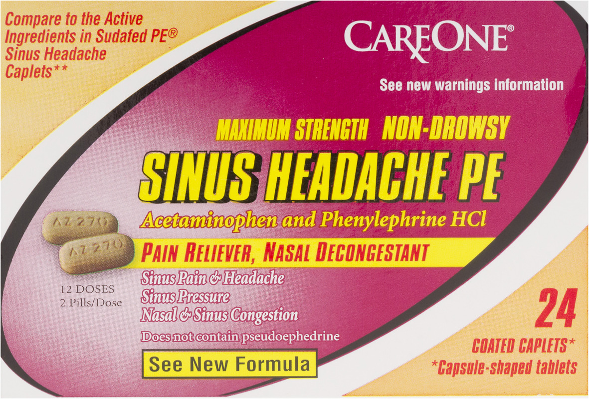 CareOne Maximum Strength Non-Drowsy Sinus Headache PE Coated Caplets ...