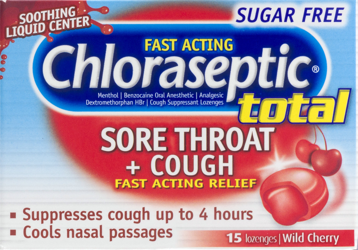 Chloraseptic Total Sore Throat + Cough Lozenges Sugar Free Wild Cherry ...