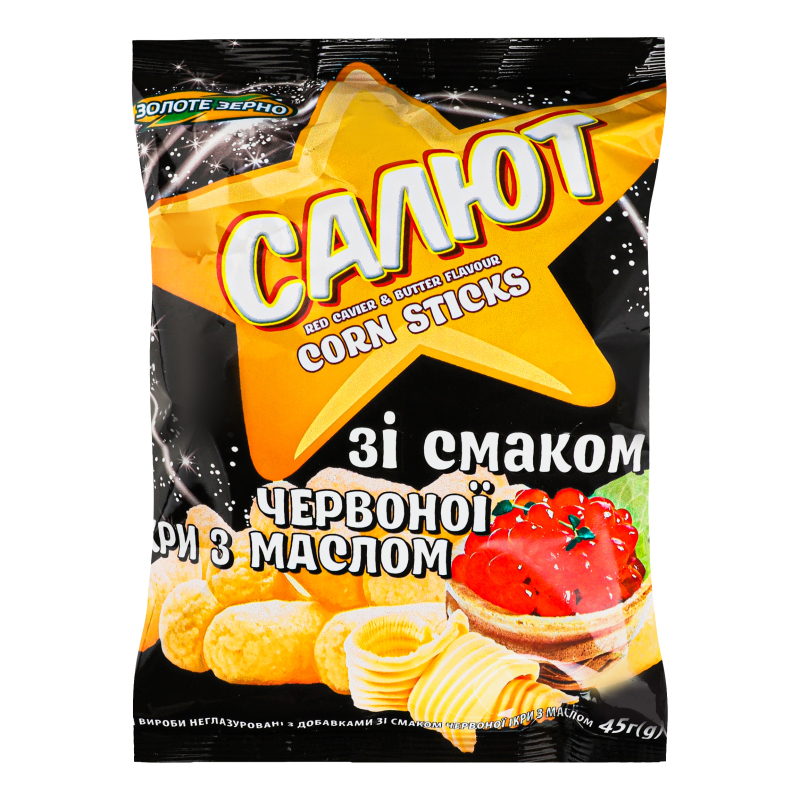 Палочки кукурузные со вкусом красной икры с маслом Салют Золоте Зерно м ...