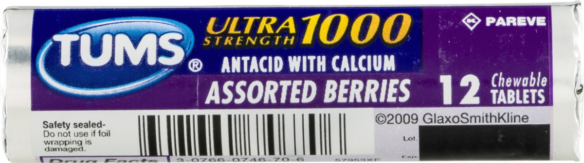 Tums Ultra Strength 1000 Chewable Antacid Tablets Assorted Berries - 12 ...