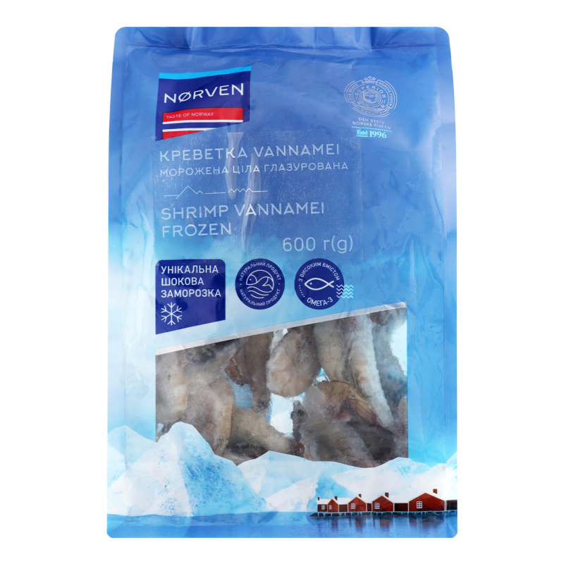 Креветка мороженная целая глазурованная 80-100 Vannamei Norven м/у 600г Norven(4820224234786 ...