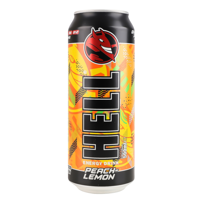 Напиток энергетический безалкогольный газированный Peach-lemon Hell ж/б ...
