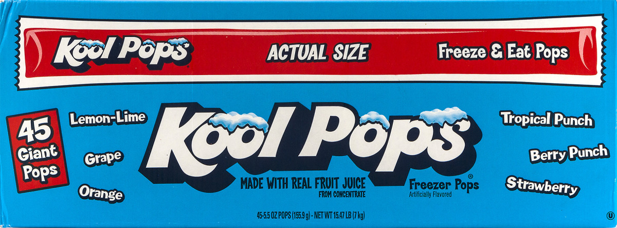 Kool Pops Freezer Pops Lemon-Lime, Grape, Orange, Tropical Punch, Berry ...