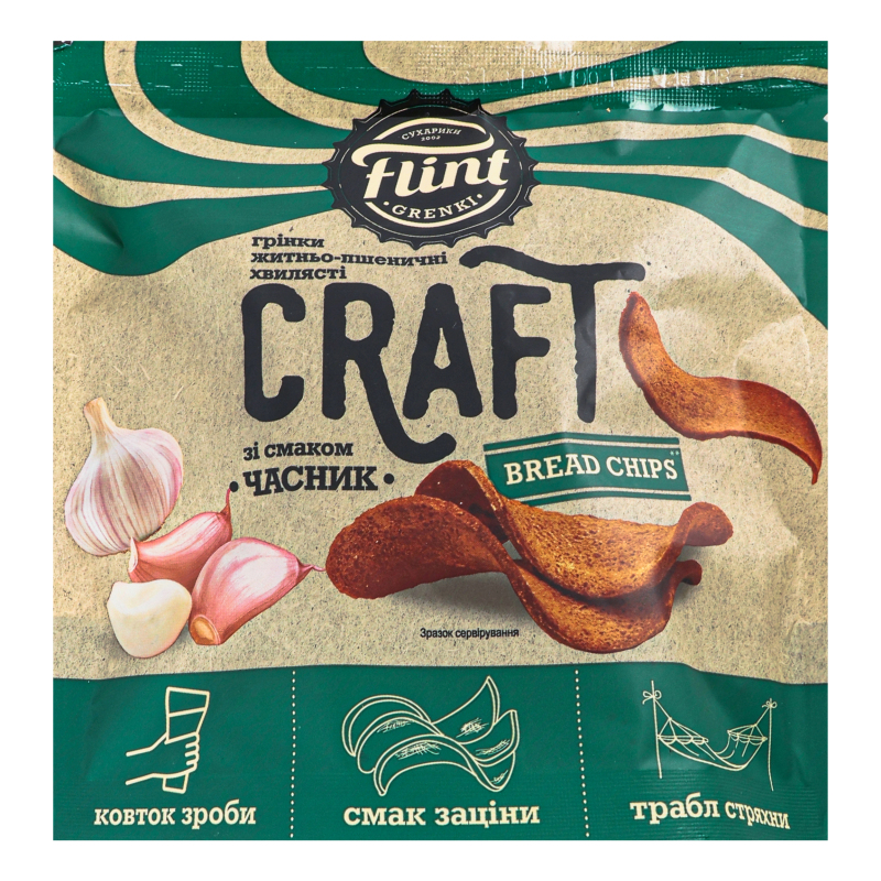 Гренки ржано-пшеничные волнистые Чеснок Craft Bread chips Flint д/п 90г ...