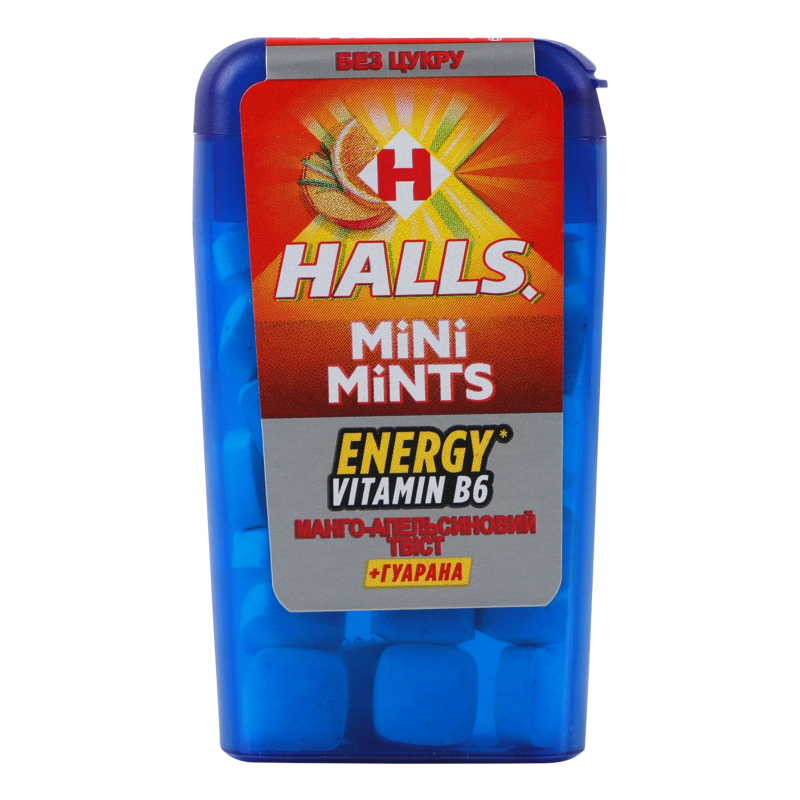 Конфеты без сахара +гуарана Манго-апельсиновый твист Mini Mints Halls п ...