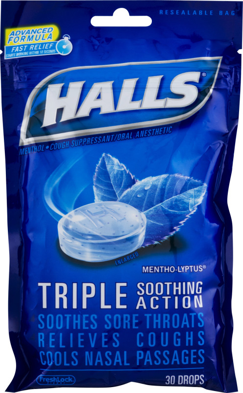 Halls Menthol Cough Suppresant/Oral Anesthetic Drops Mentho-Lyptus - 30 ...