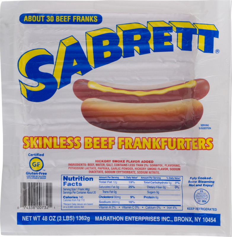 Sabrett Skinless Beef Frankfurters - 30 CT Sabrett(74338007321 ...
