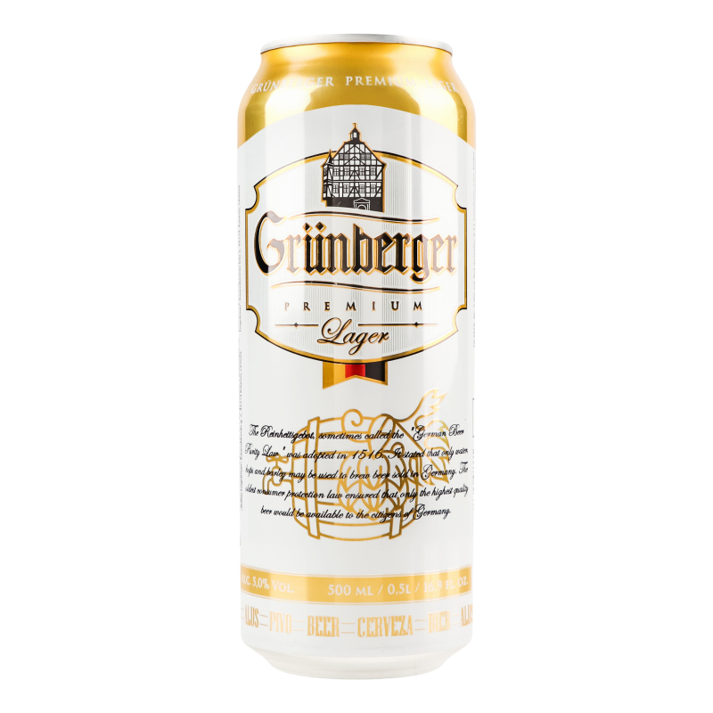 Пиво 0.5л 5% светлое фильтрованное Lager Grunberger ж/б Grunberger ...
