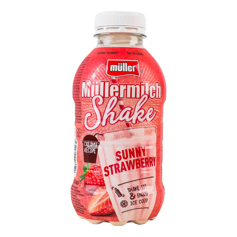 Напиток молочный 3.3% Sunny strawberry Mullermilch shake Muller п/бут ...