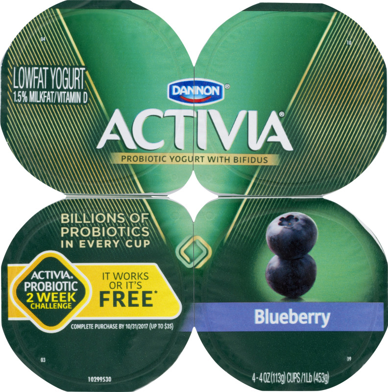 Dannon Activia Lowfat Probiotic Yogurt with Bifidus Blueberry - 4 PK ...