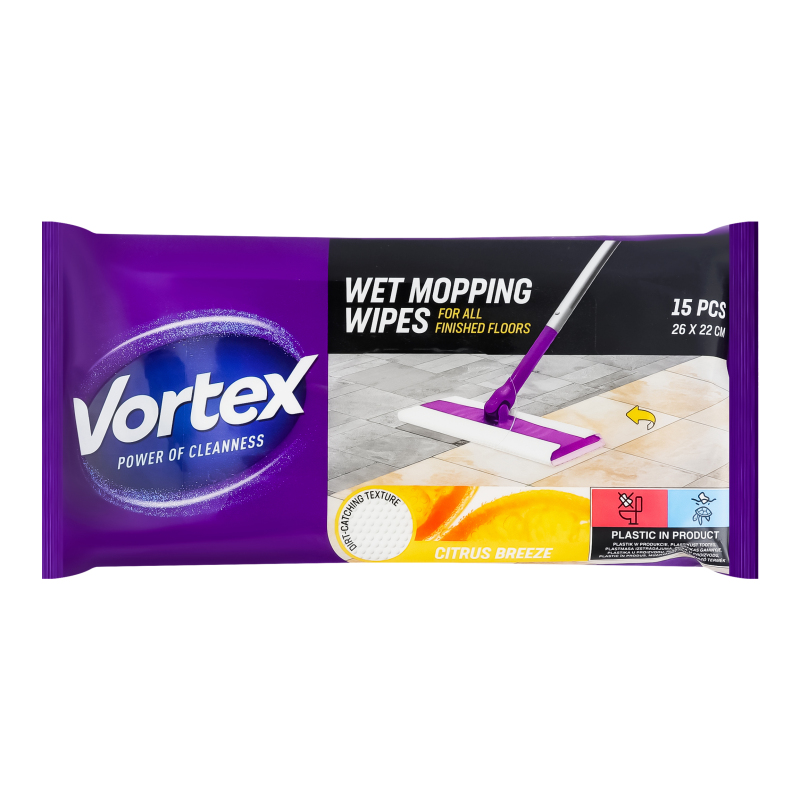 Салфетки влажные хозяйственные для пола 26х22см Citrus breeze Vortex ...