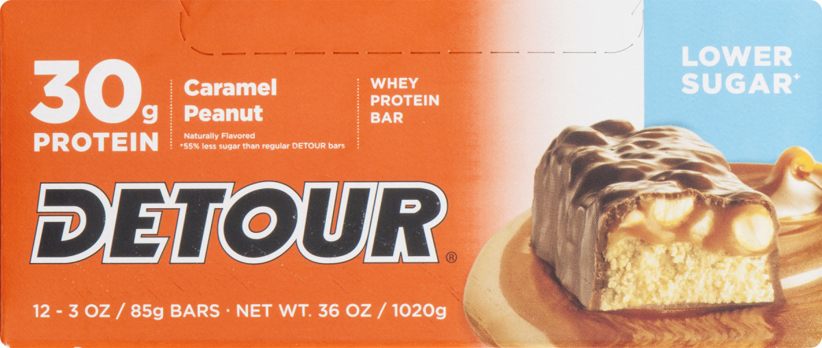 Detour 30g Protein Whey Protein Bar Lower Sugar Caramel Peanut - 12 CT ...