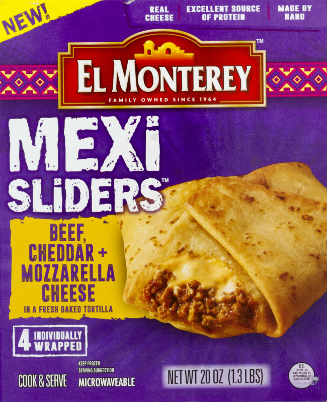 El Monterey Mexi Sliders Beef, Cheddar + Mozzarella Cheese - 4 CT El ...