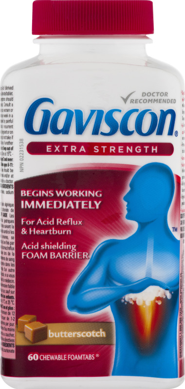 (CN) Gaviscon Extra Strength Chewable Foamtabs Butterscotch - 60 CT ...