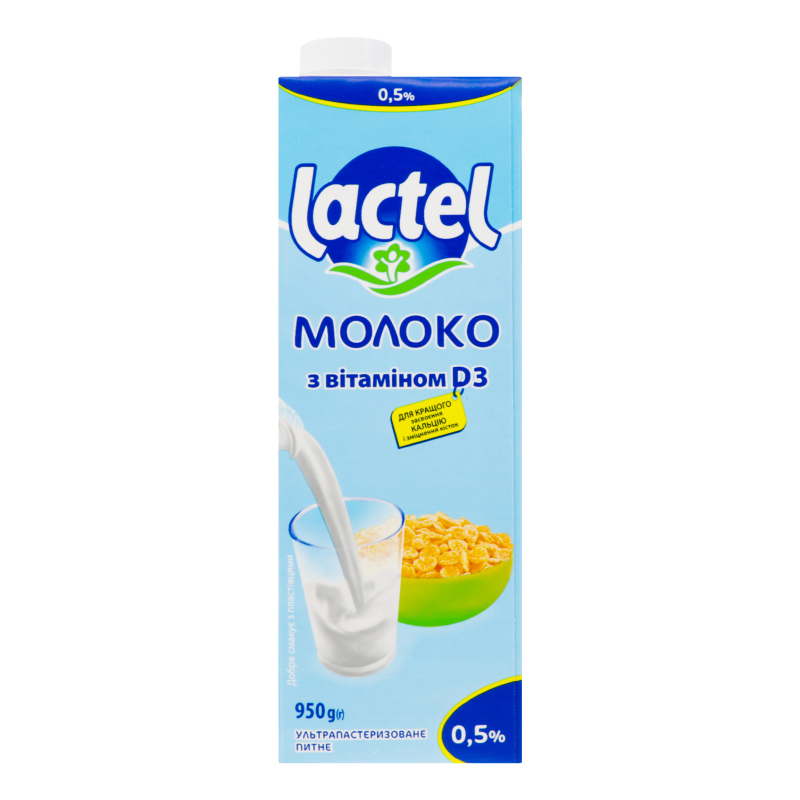 Молоко 0.5% ультрапастеризованное с витамином D3 Lactel т/п 950г Lactel ...